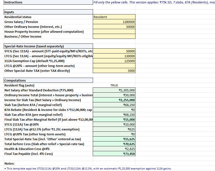 Income Tax Calculator AY 2026–27 (FY 2025–26) – Free Excel Download